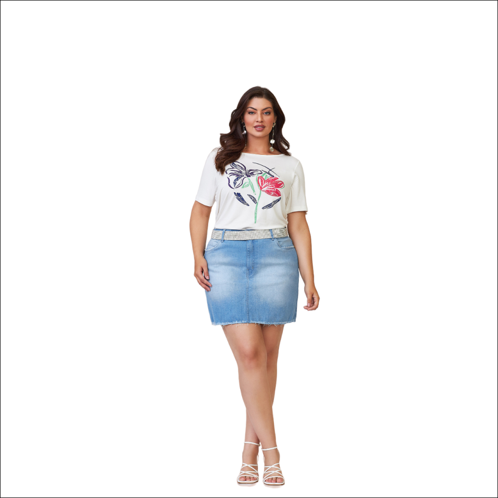 Saia Jeans Realist Plus Size - Empório da Moda