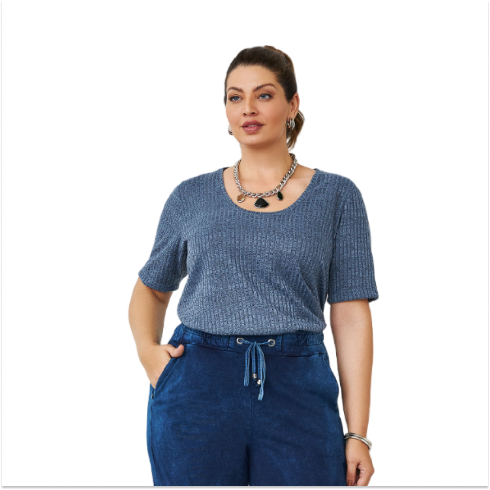 Blusa Realist Manga Curta Canelada Plus Size - Empório da Moda