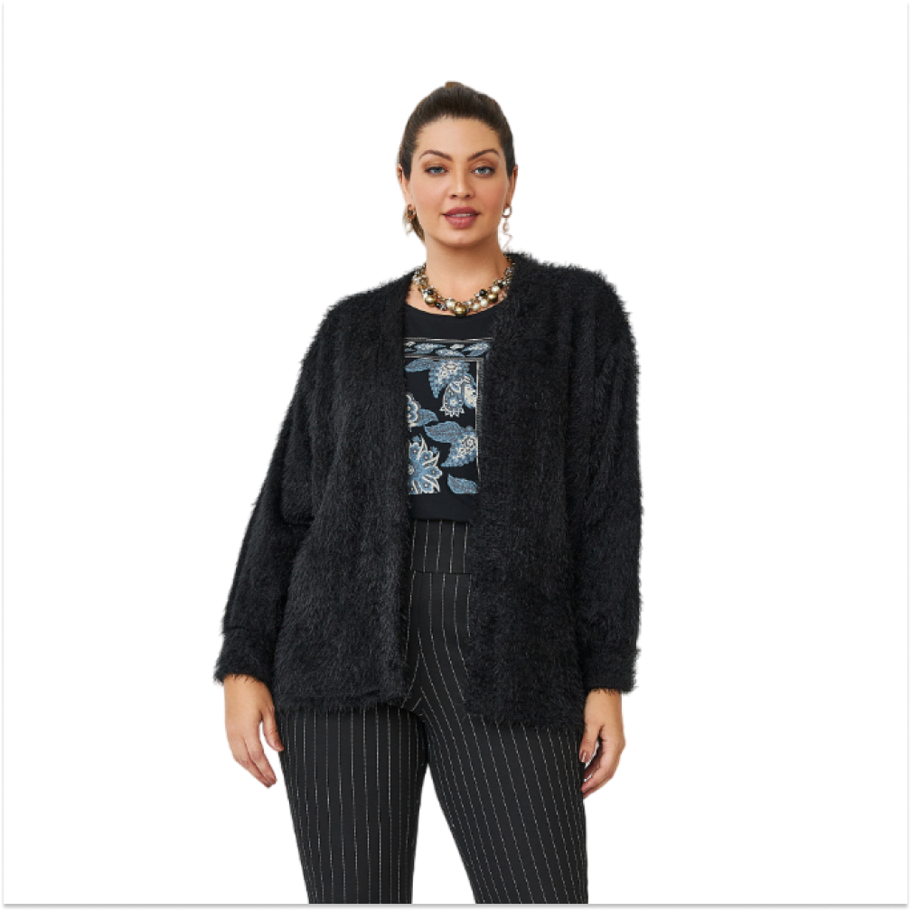 Cardigan Realist Plus Size Manga Longa - Empório da Moda