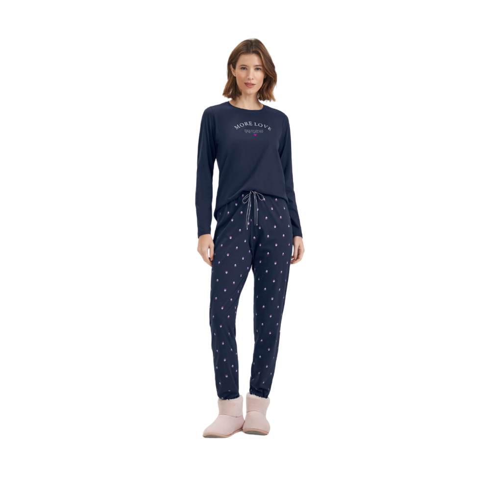 Pijama Cor Com Amor Manga Longa - Empório da Moda