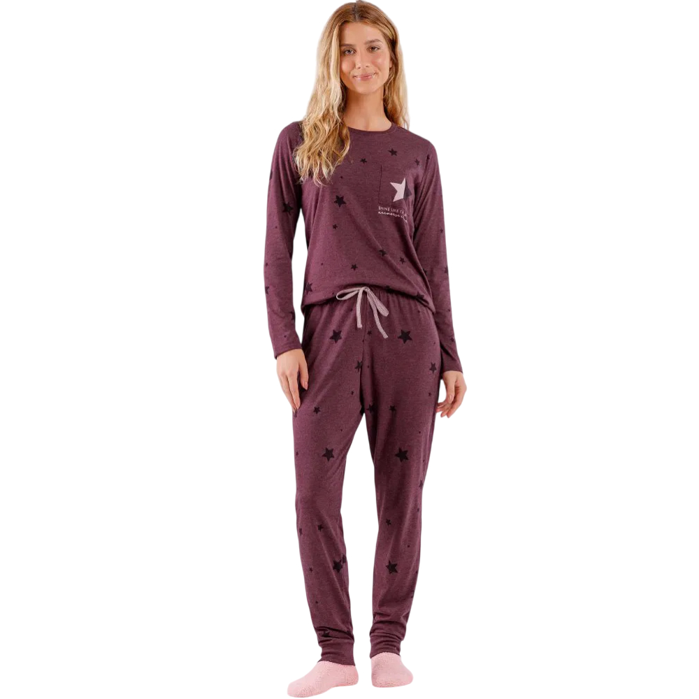 Pijama Cor Com Amor Manga Longa - Empório da Moda