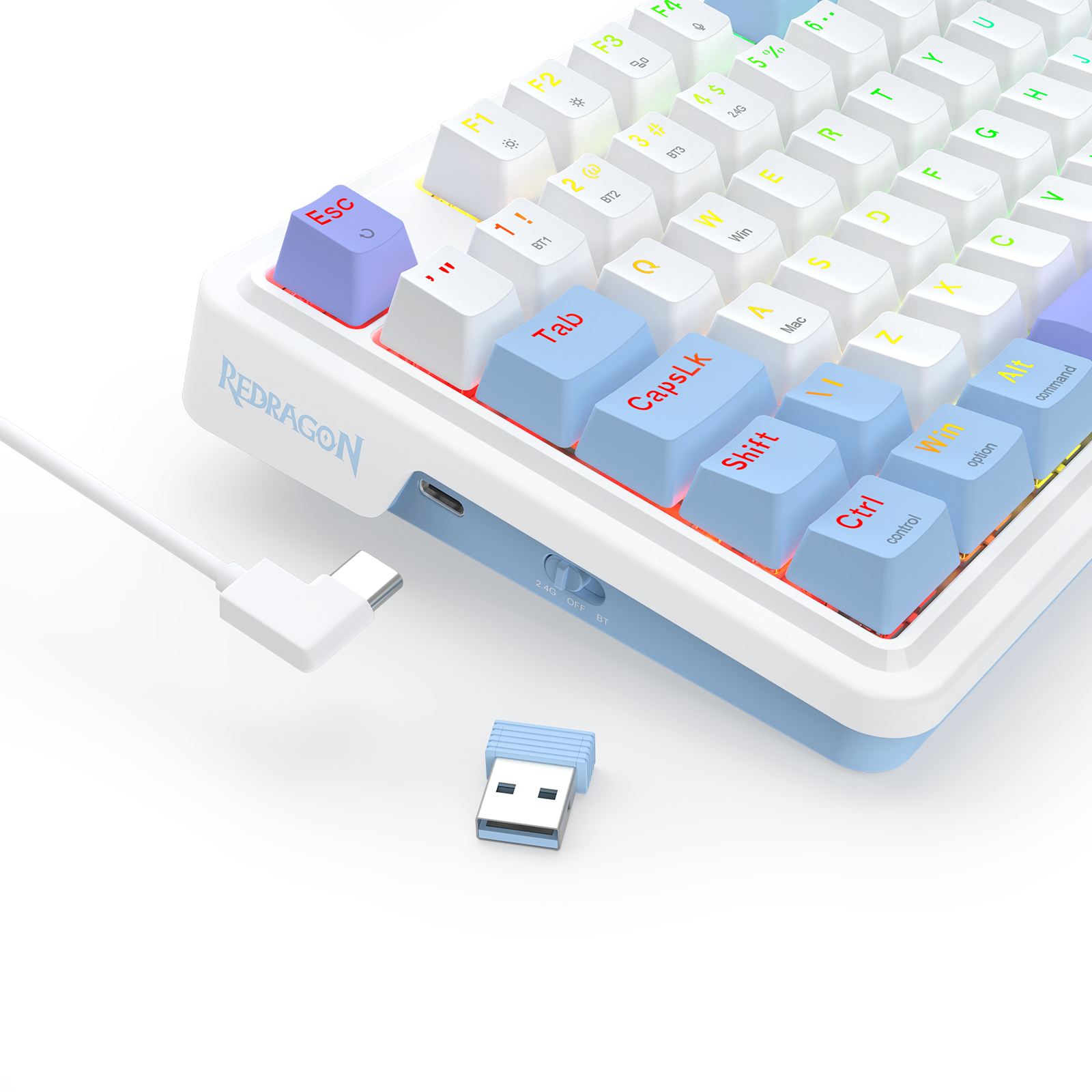 Teclado Mecânico Gamer Sem Fio Redragon Gloria Pro RGB Compacto Branco ...