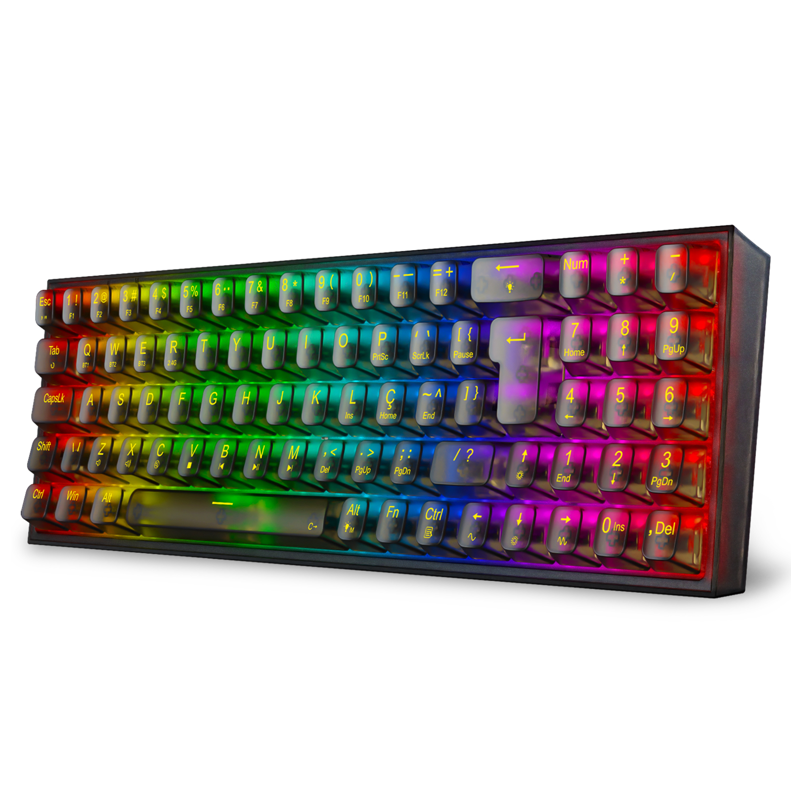 Teclado Sem Fio Redragon Pollux Pro Clear Black RGB Mecânico 78 Teclas ...