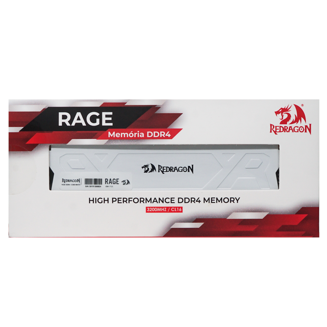 Memória RAM Redragon Rage 16GB DDR4 3200MHz CL16 Branco - Redragon Store