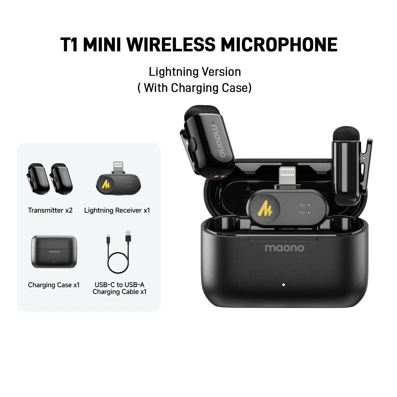 Kit de Microfones de Lapela Sem Fio Maono Wave T1 Mini Lightning com ...
