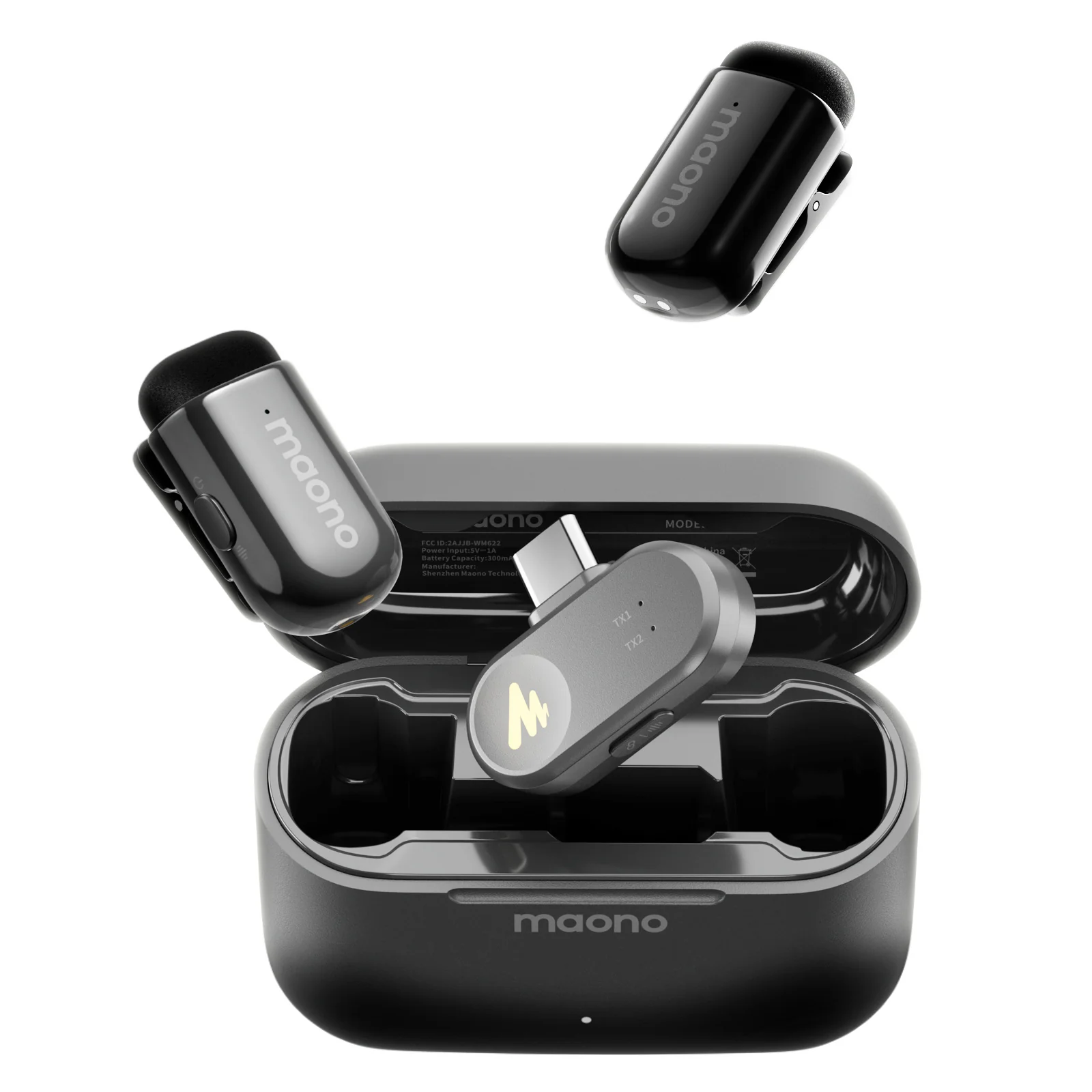 Kit de Microfones de Lapela Sem Fio Maono Wave T1 Mini USB-C com Case ...