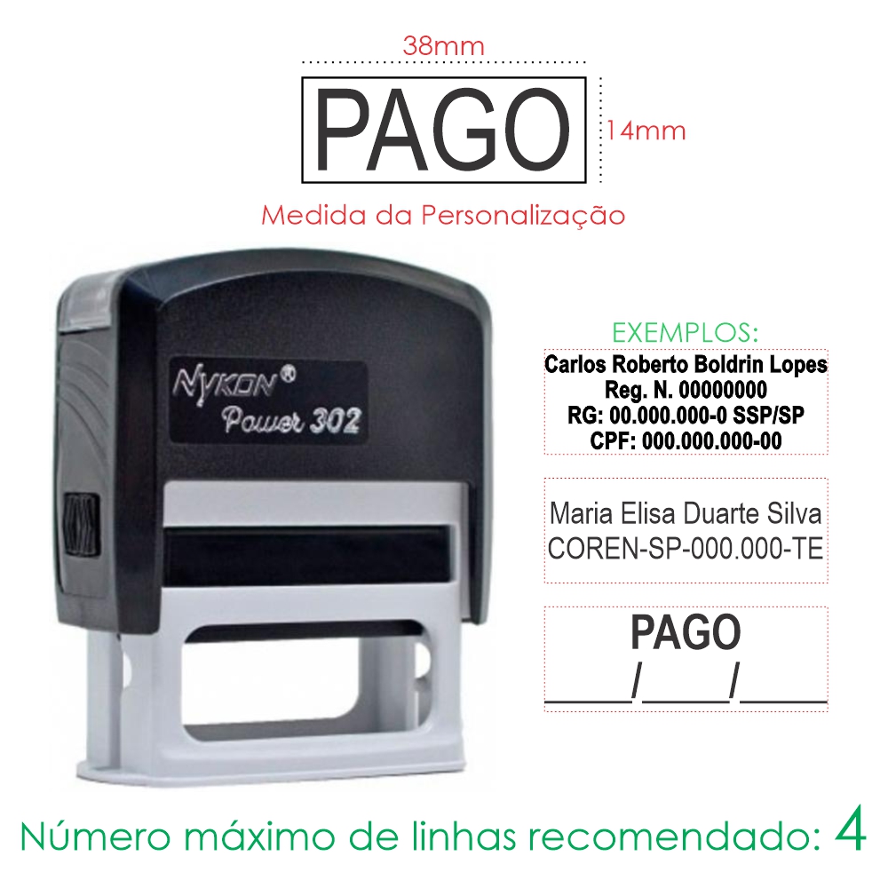 Carimbo Personalizado Automático 14x38mm Nykon Power 302 - MEGA IMPRESS ...
