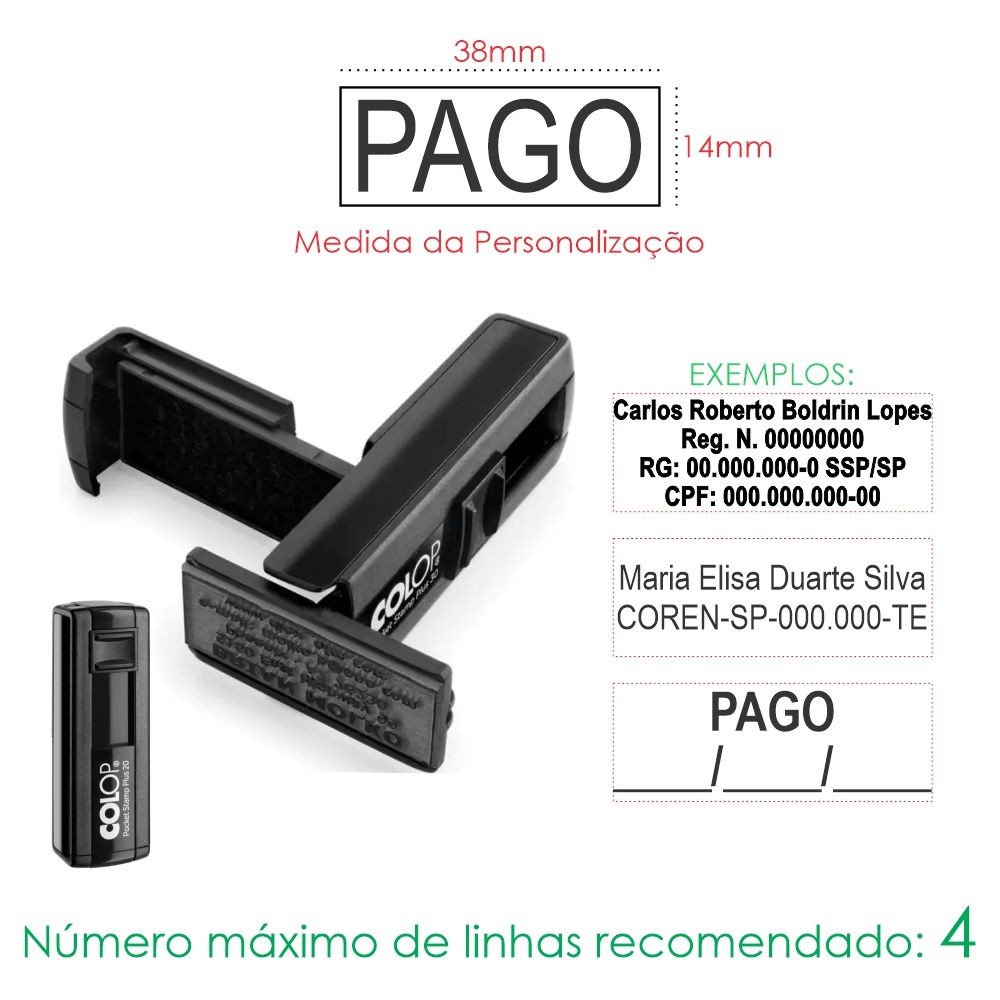 Carimbo Personalizado Automático Colop 14x38mm Pocket Stamp Plus 20 - Carimbo de Bolso - MEGA ...