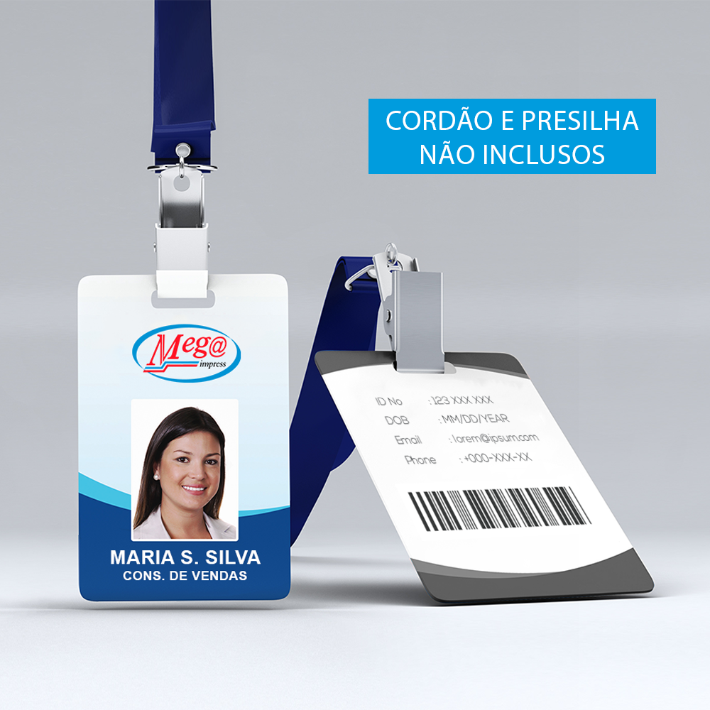 Crachá Personalizado 85x54mm Frente Color e Verso Preto 4x1 PVC Branco ...