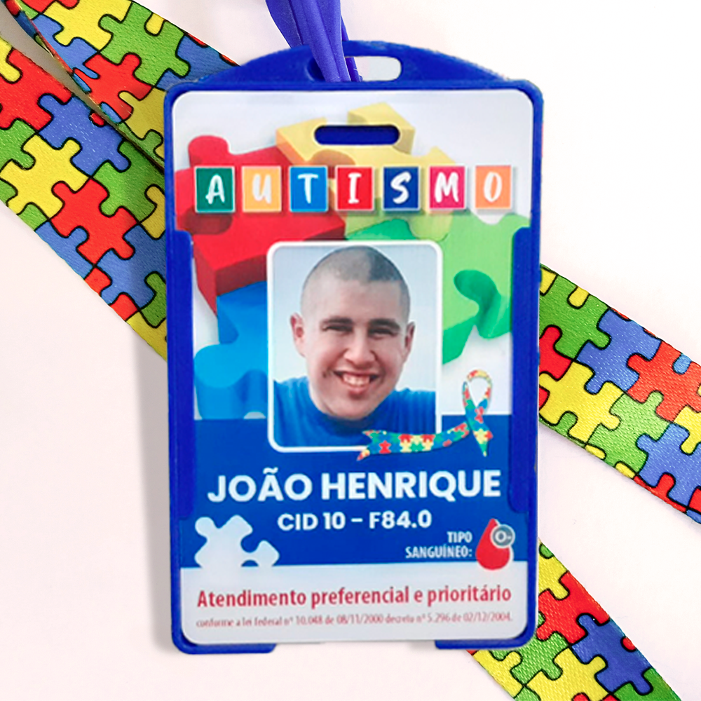 Crachá Autismo Identificação Personalizado Frente Verso PVC com Anti ...