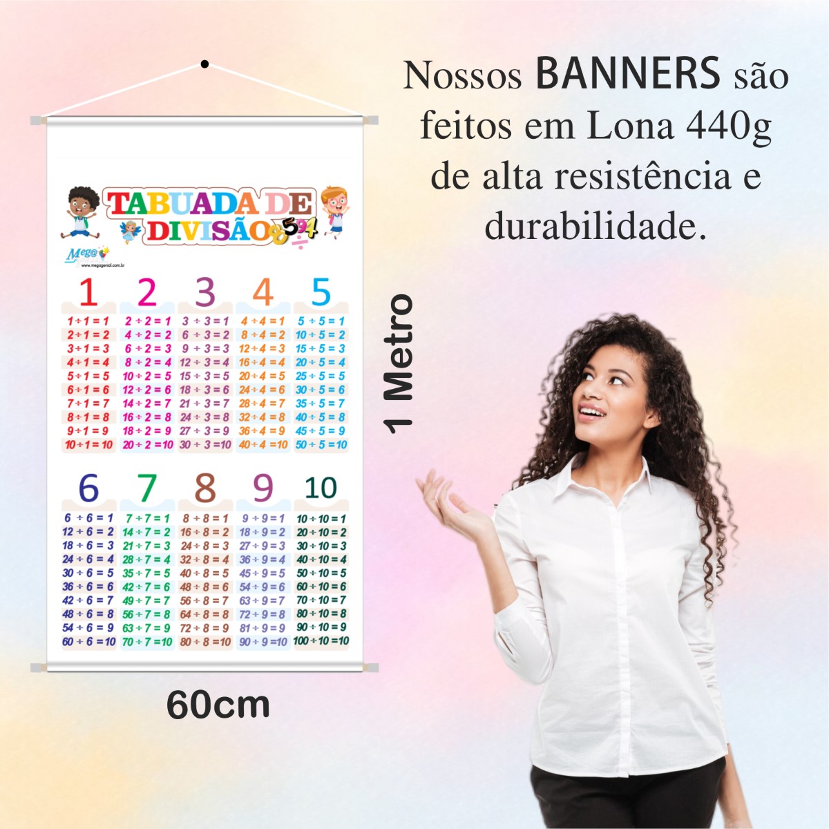 Banner Tabuada De Divisão Educativo Pedagógico Escolar Didático 60cm ...