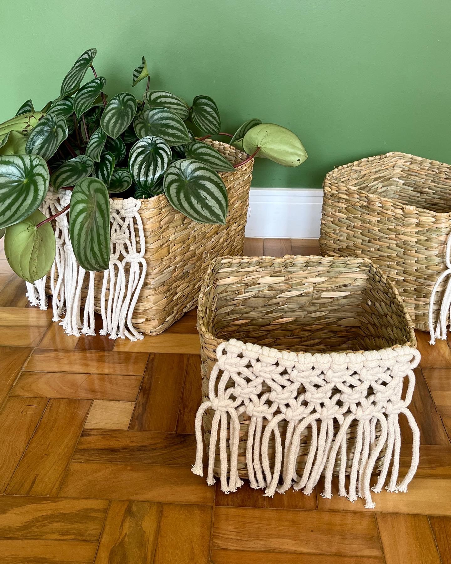 Cachepot Quadrado com Macrame - Produtos de Decoração feitos por mãos ...