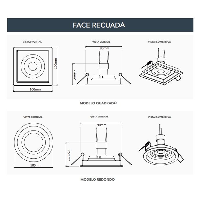 SPOT Embutido P/ 1x Mr16 Dicroica Quadrado Recuado De ABS Branco ...