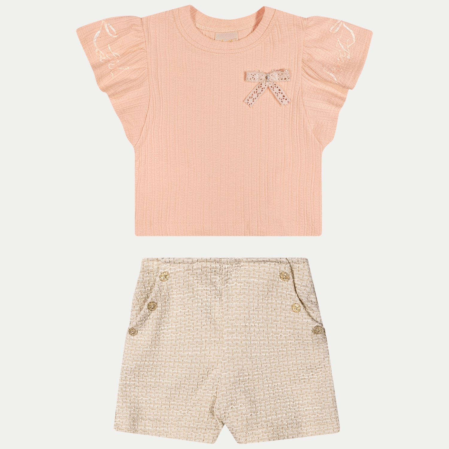 CONJUNTO VERÃO ANGERO SHORT E BLUSA MANGA CURTA SALMÃO FEMININO ...