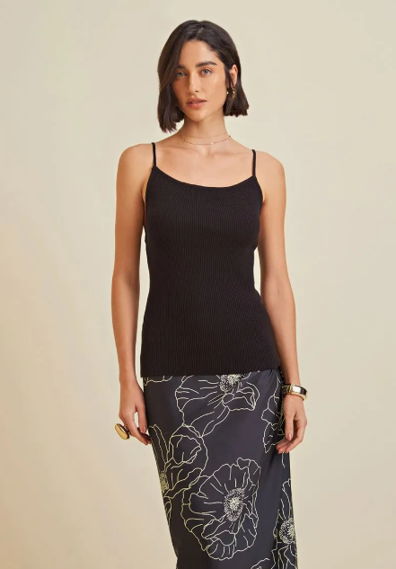 Blusa Morena Rosa Decote Reto Alça Tricôt Preto - LaCore