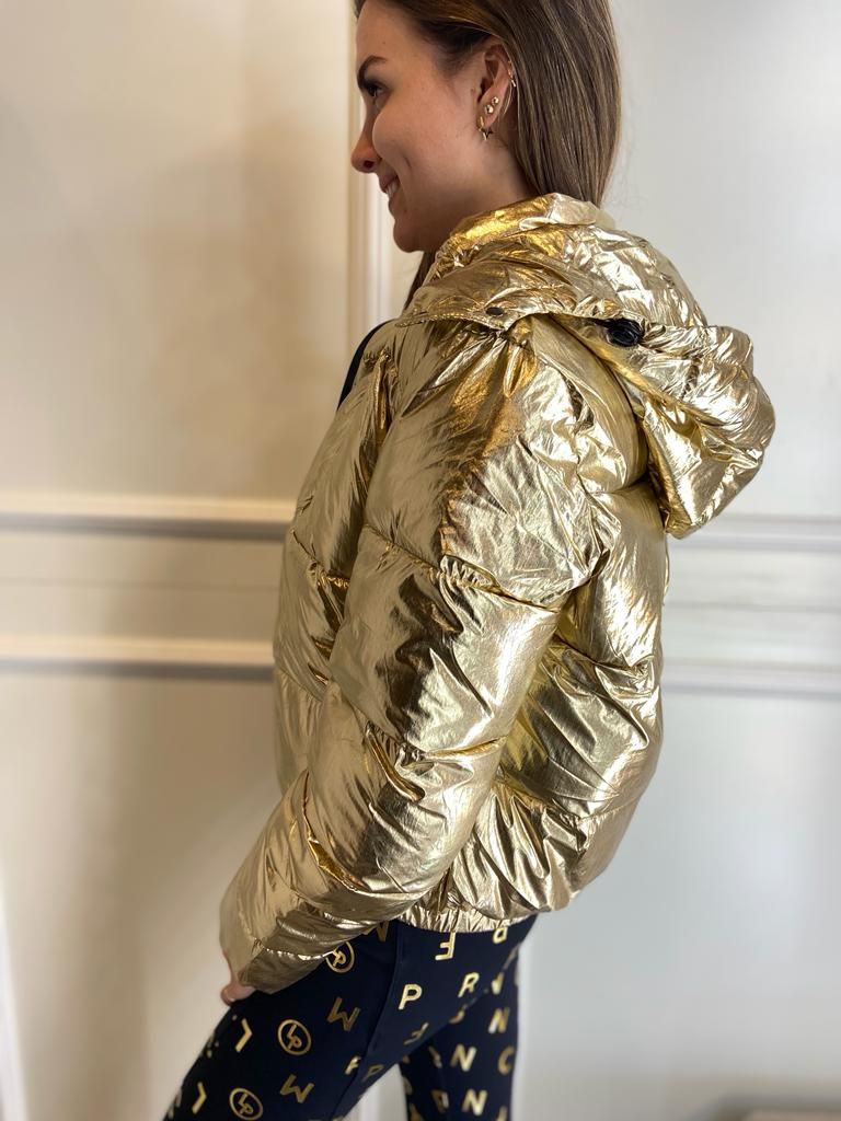 JAQUETA PUFFER METALIZADA DOURADO GRIFTI - - Espaço da Moda