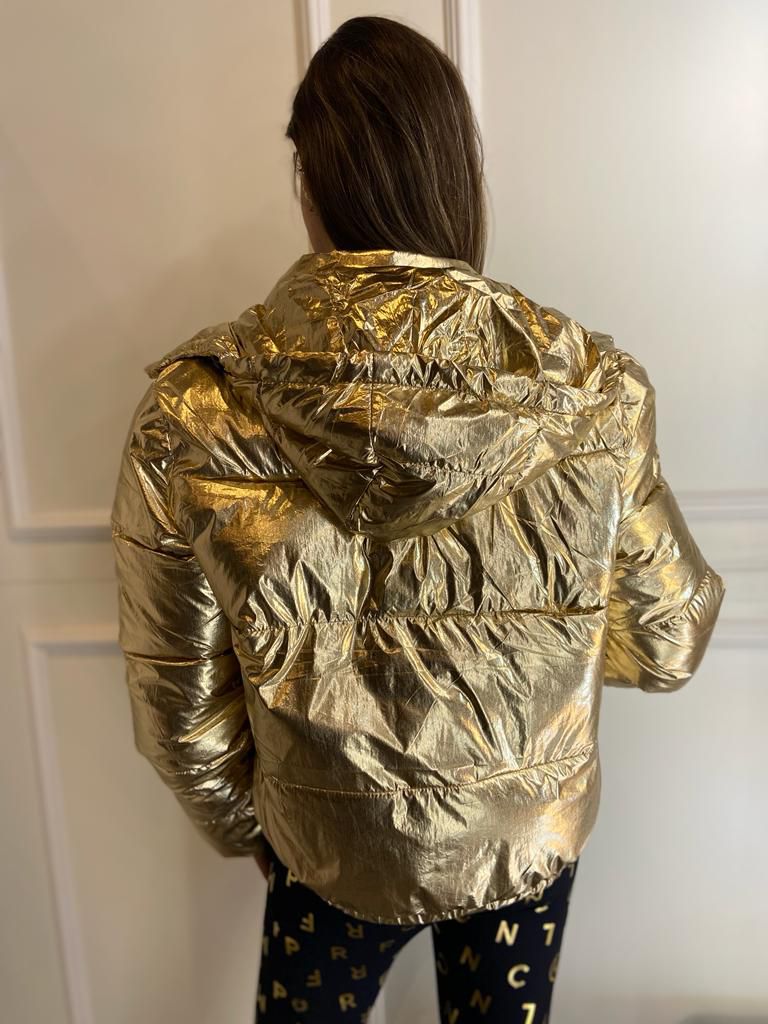 JAQUETA PUFFER METALIZADA DOURADO GRIFTI - - Espaço da Moda