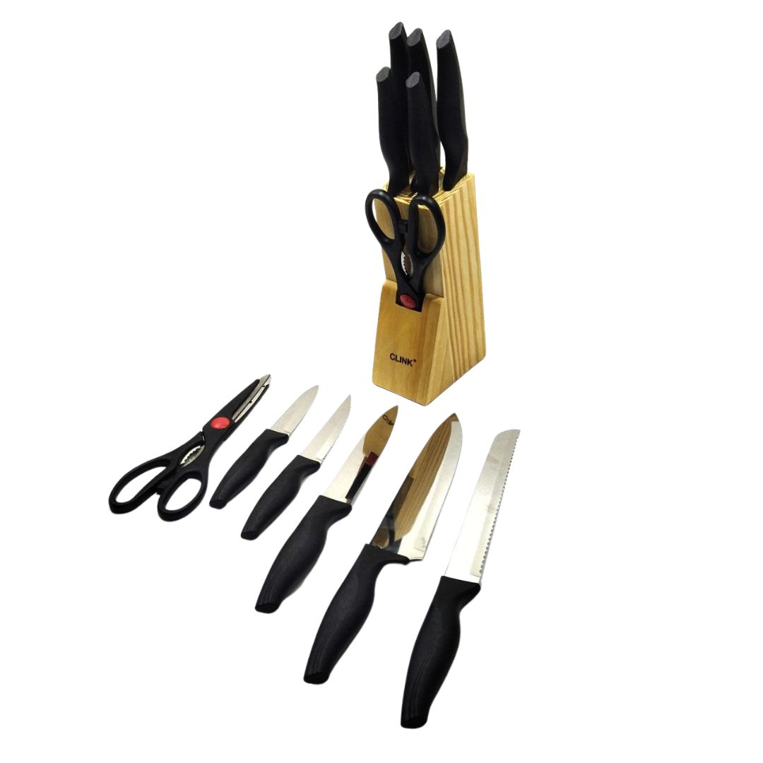 Kit 5 Facas + Tesoura Com Suporte de Madeira - Fogo Forte Resistências