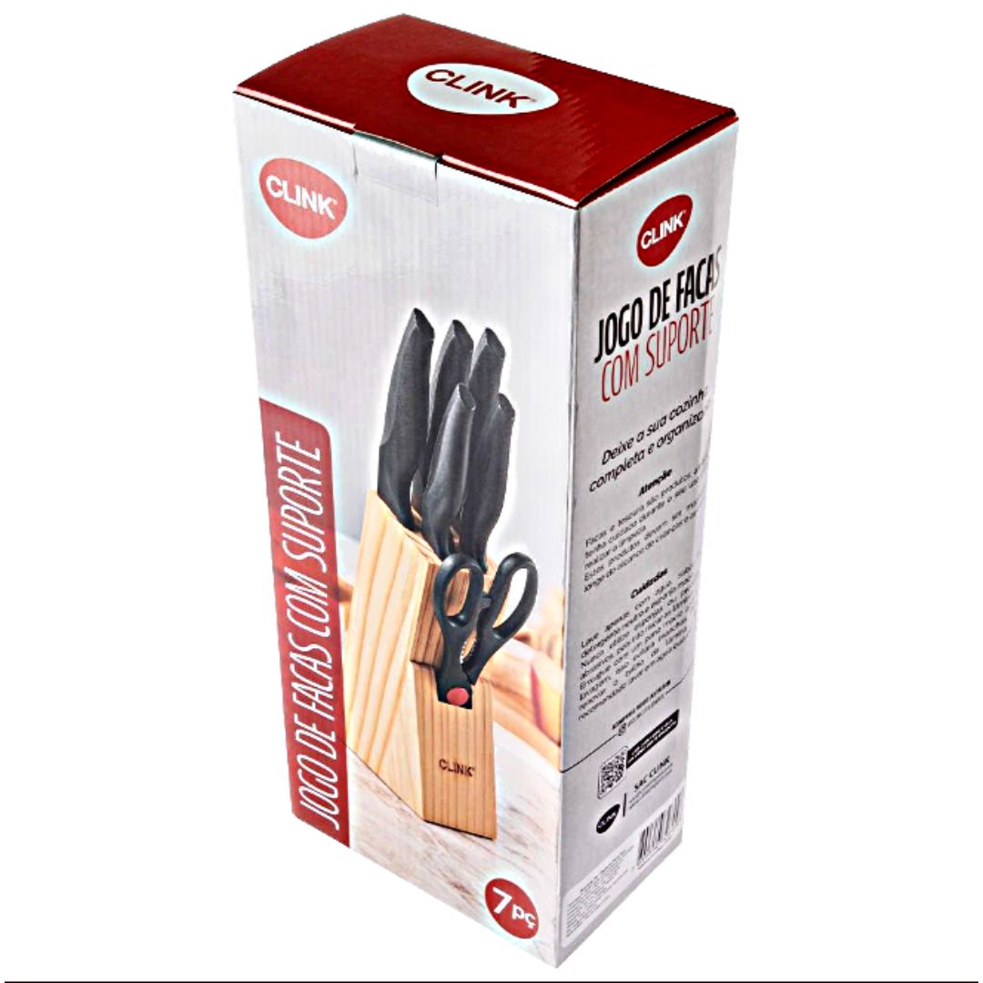 Kit 5 Facas + Tesoura Com Suporte de Madeira - Fogo Forte Resistências