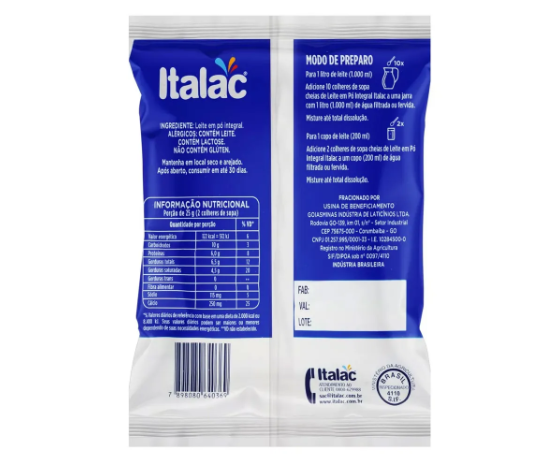 Leite Em Pó Integral Italac - 400g - Outlet do Café
