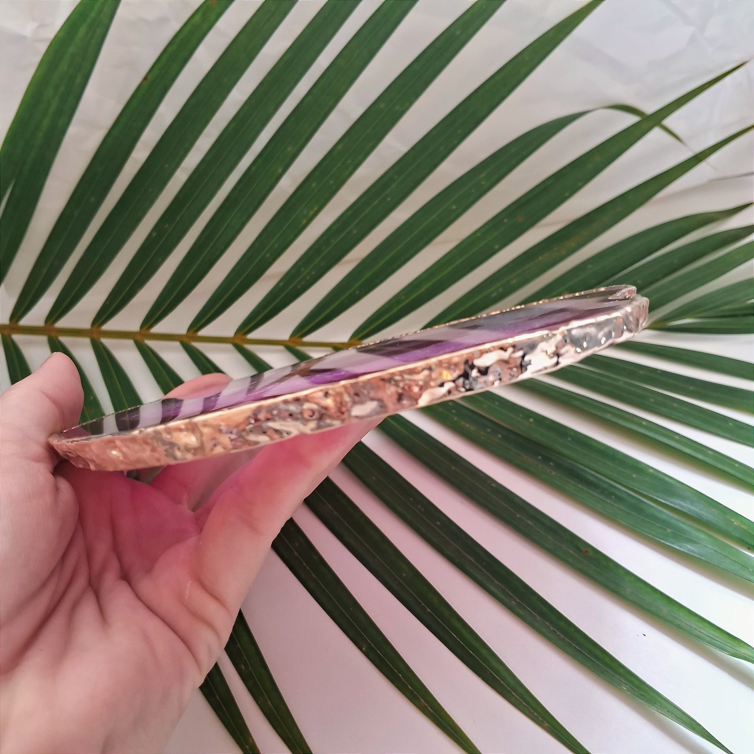 Chapa Ágata Pink - Borda Dourada - Patuá Cristais