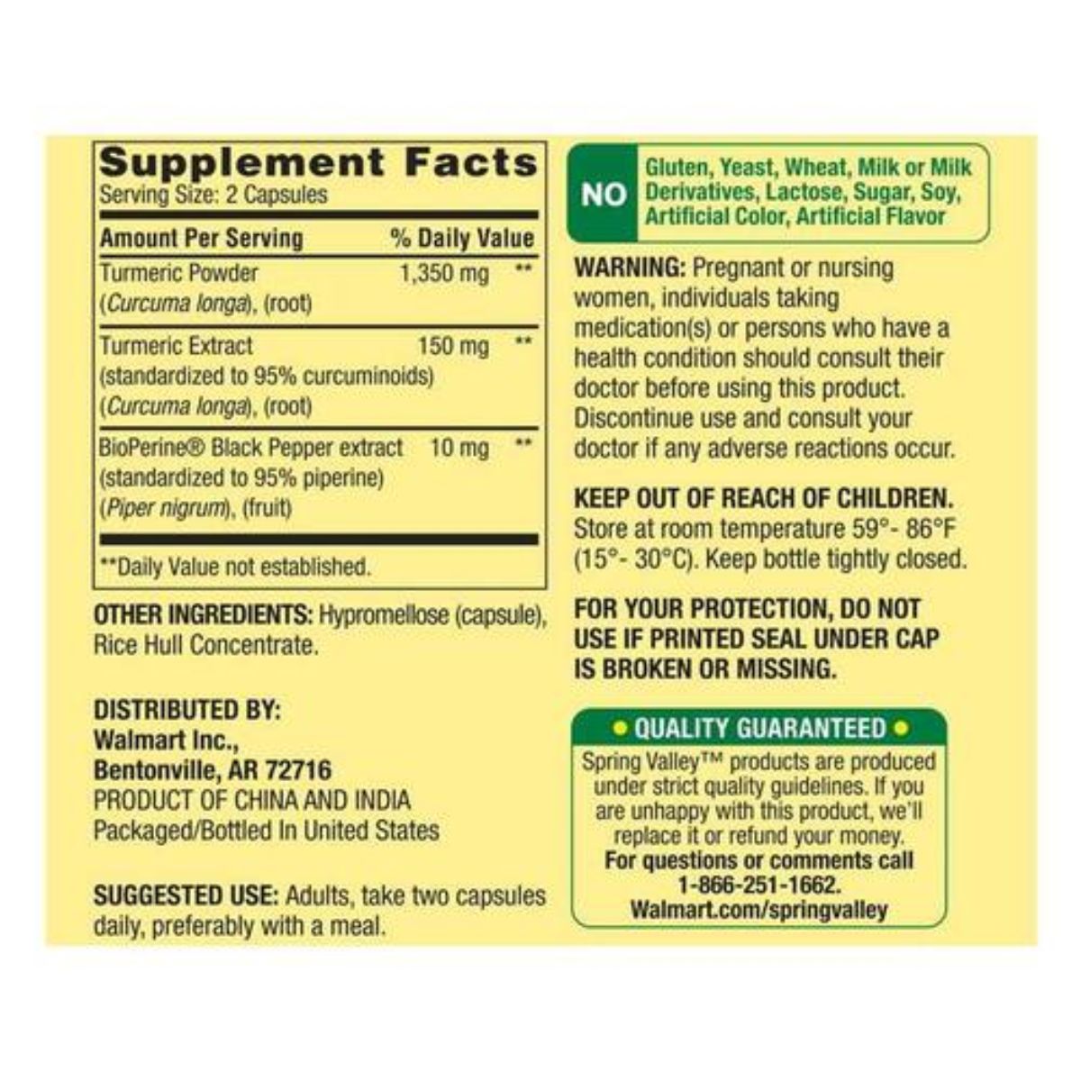 Spring Valley - Vitamina Turmeric Curcumin 1.500mg 90 Vegetarian ...