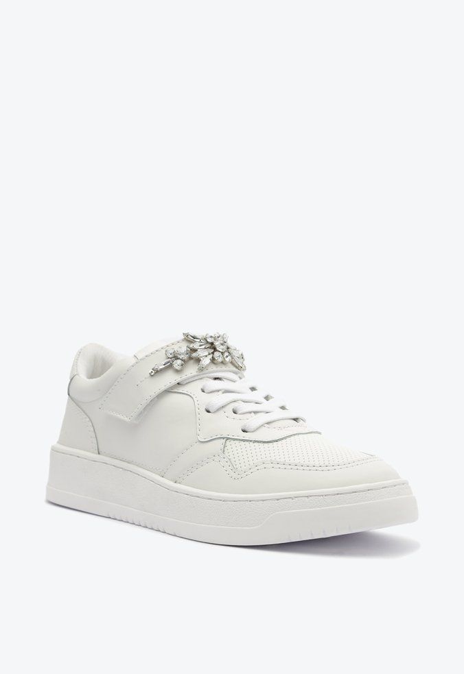 Tênis Feminino Couro Adorno Brilho Removível Schutz Branco BW ...