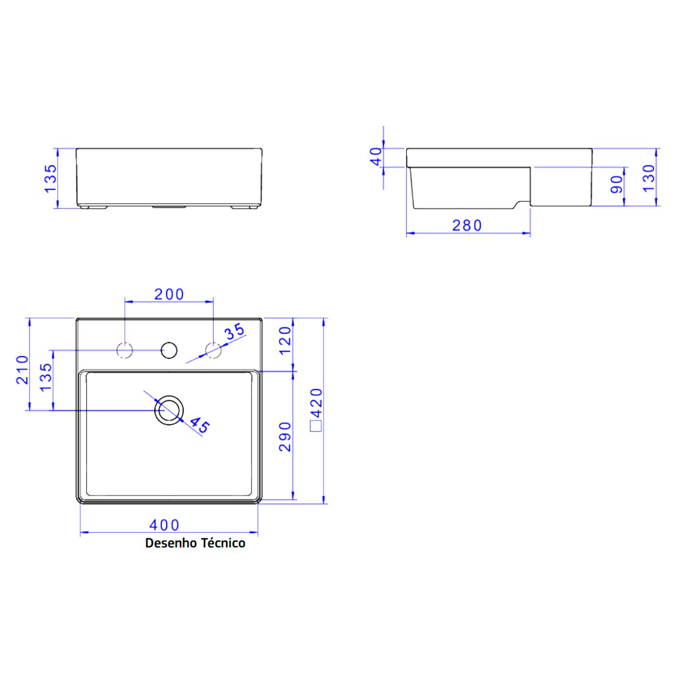 Cuba Semi-Encaixe C/Mesa Branca 410mm L830.17 DECA - Santa Rita Casa