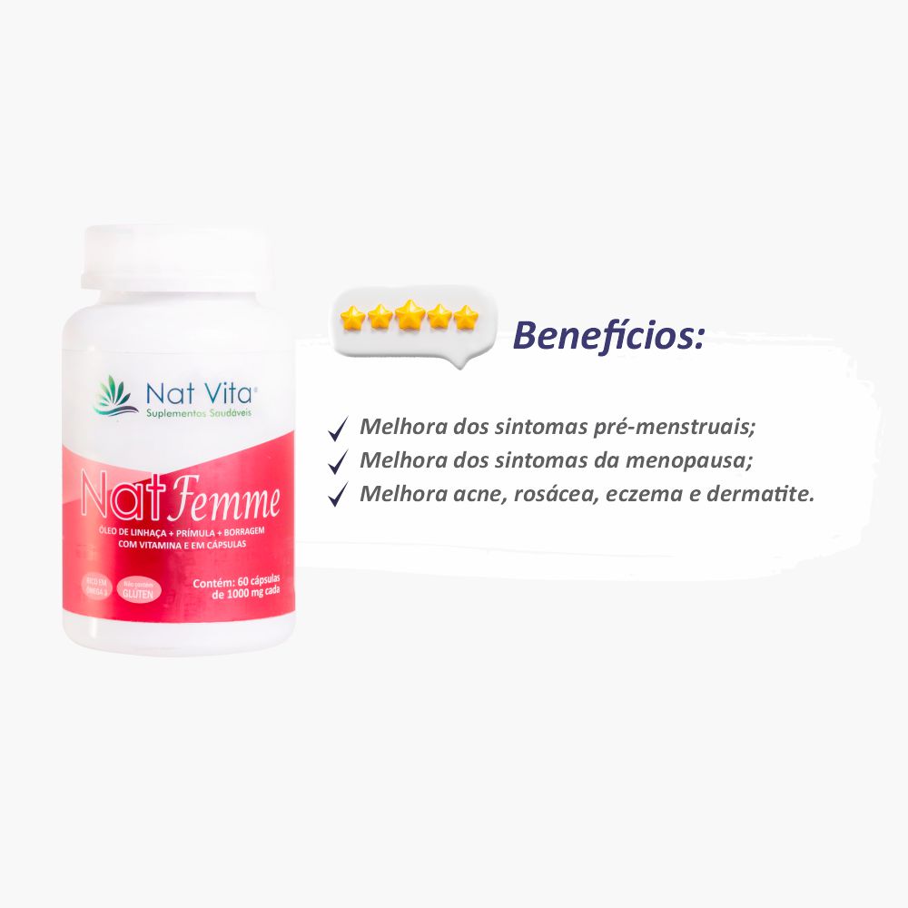 Nat femme - melhora os sintomas da TPM e menopausa - Natvita Suplementos