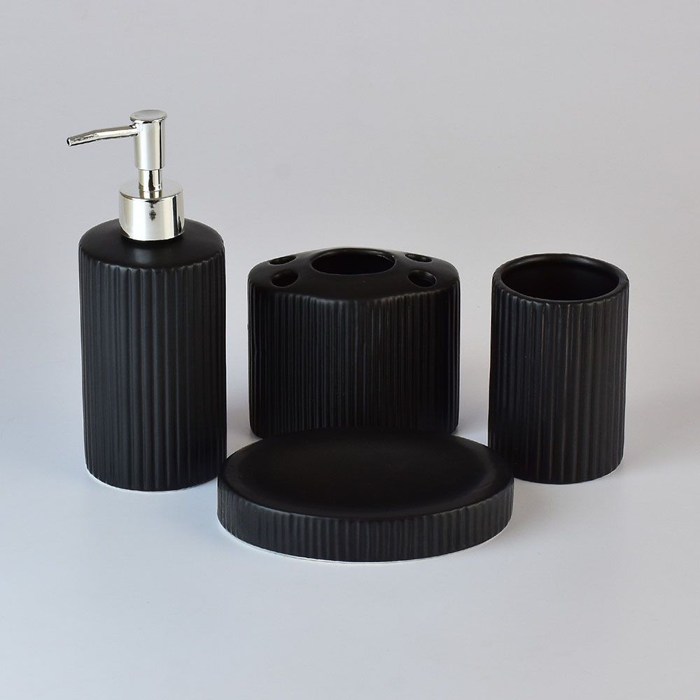 Kit Para Banheiros em Cerâmica c/4 pçs - Preto - Casa Náutica