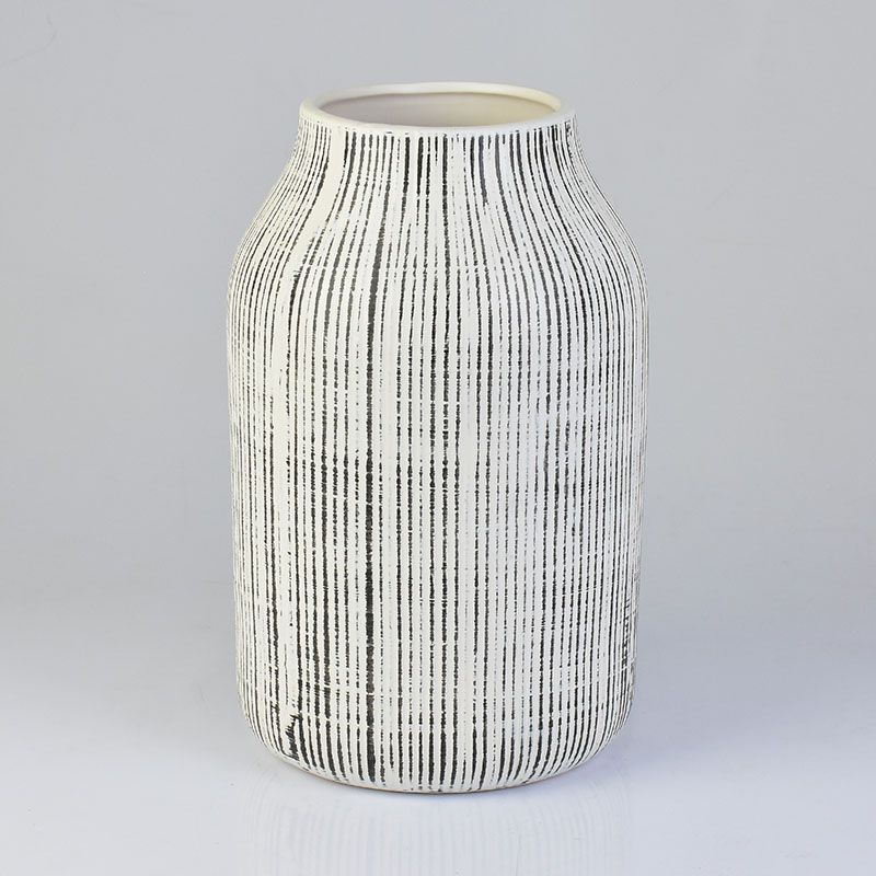 Vaso Rústico Branco e Preto 30 cm em Cerâmica - Casa Náutica