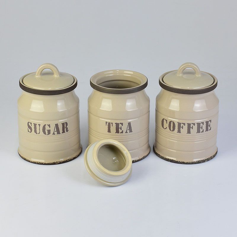 Jg c/3 Potes Sugar, Tea, Coffee 17 cm em Cerâmica - Casa Náutica