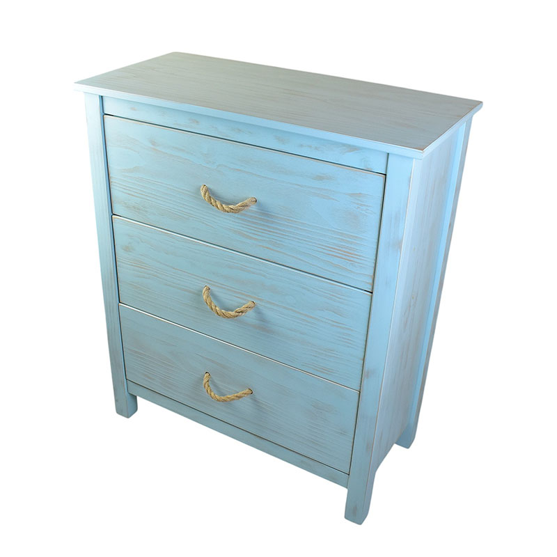 Cômoda Azul com 3 Gavetas em Madeira - Casa Náutica