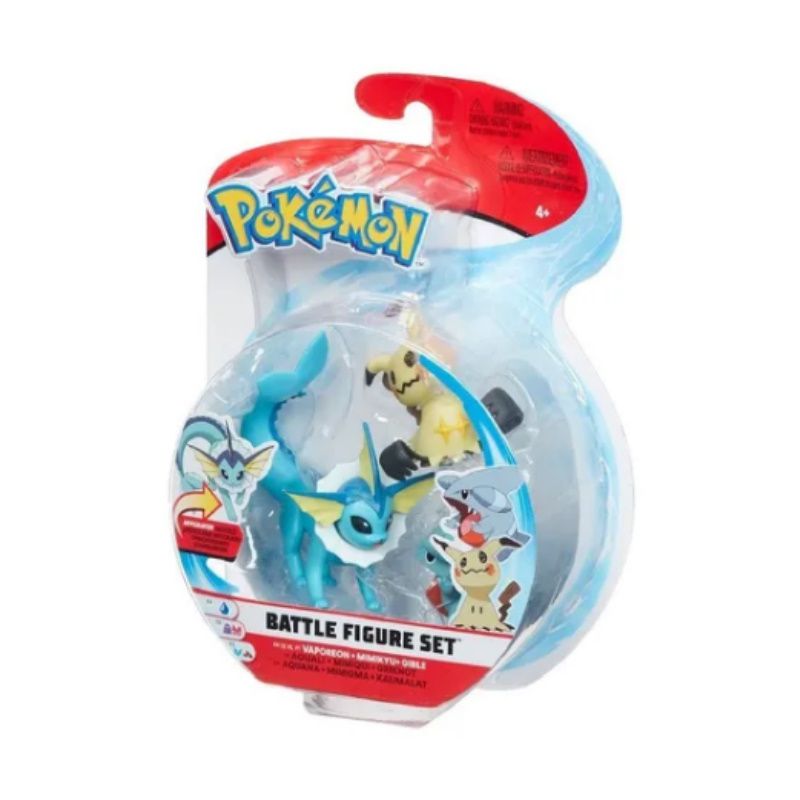 Pokémon - 3 mini figuras - Vaporeon, Mimikyu e Gible - Távola Geek