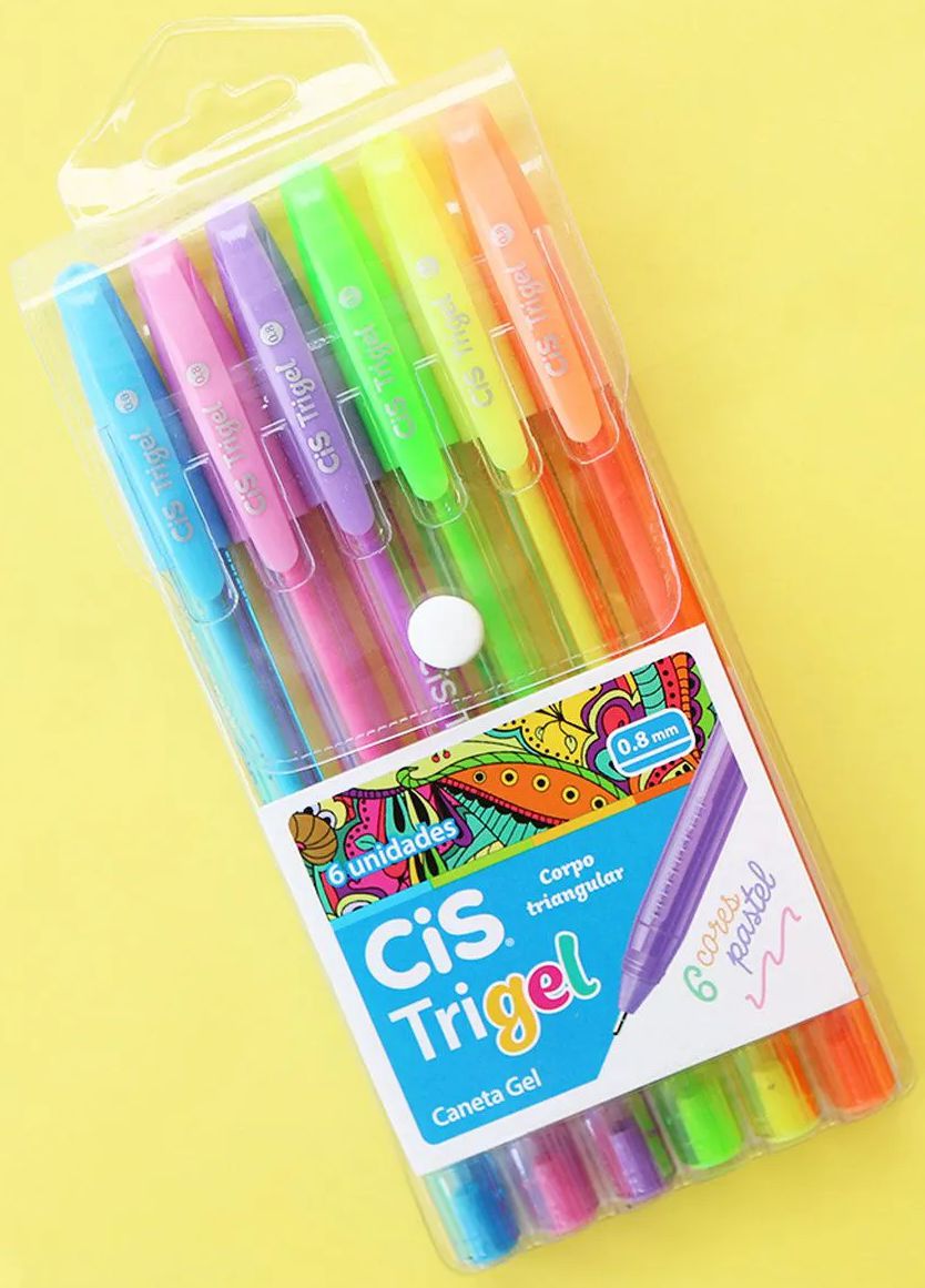 KIT CANETA GEL TRIGEL ESTOJO COM 6 CORES PASTEL - CIS - Leugim Magazine