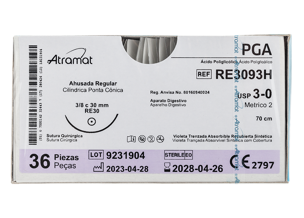 Comprar RE3093H | Fio Sutura PGA 3-0 AG Cil. 3/8 Circ. 30 mm - HMED Suturas - LOJA INTEGRADA