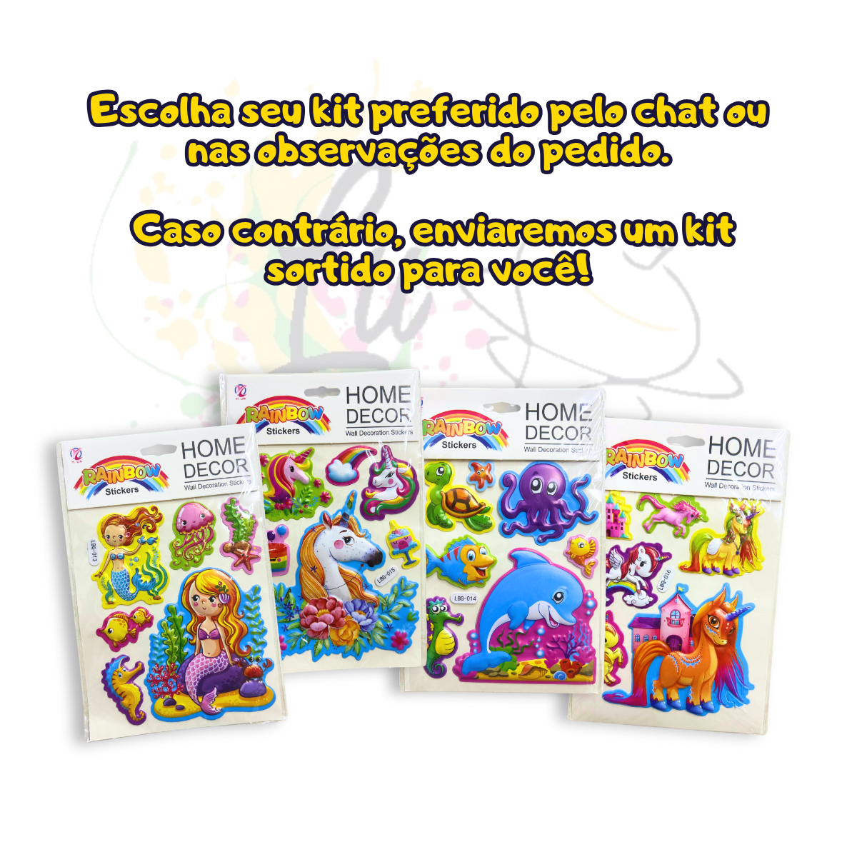 Kit 10 Cartelas Adesivos 3D Infantis Stickers Sortidos - LuBrinque