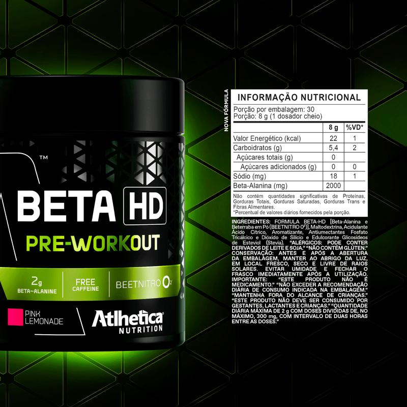 Beta HD Pre Workout W/ Stevia (240g) Pink Lemonade - Atlhetica - VIANATURAL