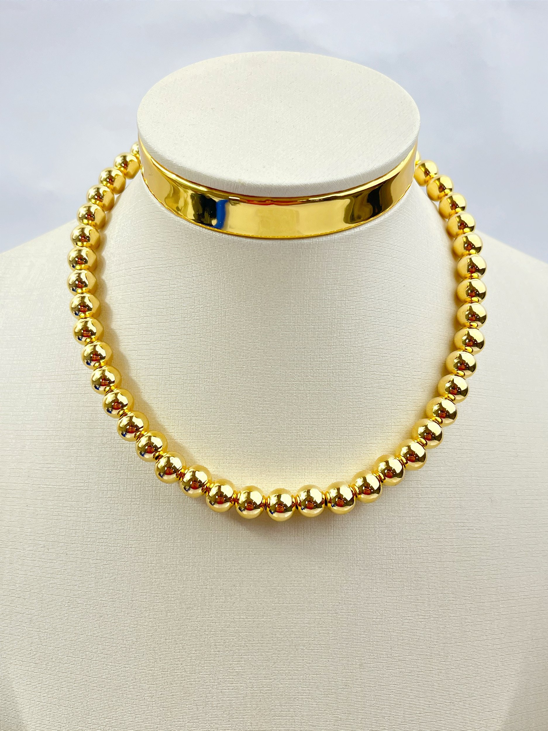 Colar Bolinhas 8mm banho ouro com fecho lagosta e extensora - 1 unidad ...