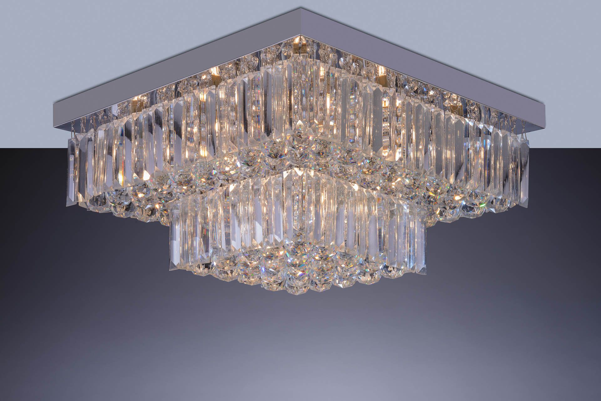Plafon Sobrepor Quadrado Cristal Legítimo Cake 50cm G9 - Design Moderno ...