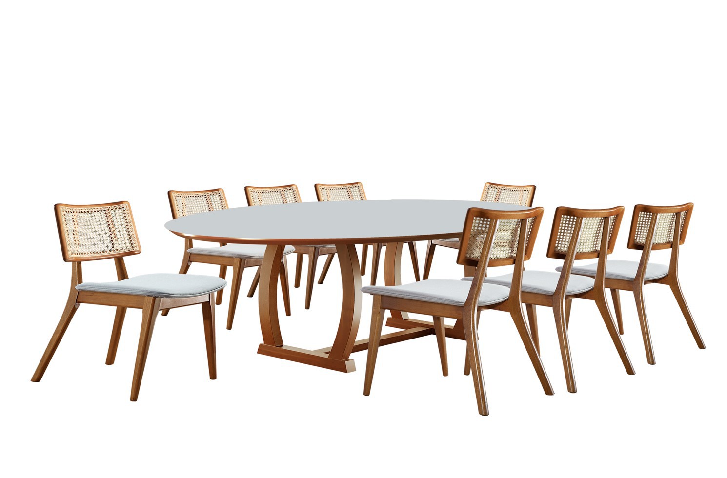 MESA BALI - OVAL - 2,20 X 1,10 - COM VIDRO - OFF WHITE / MEL - Casa Guido - Especialista em Móveis