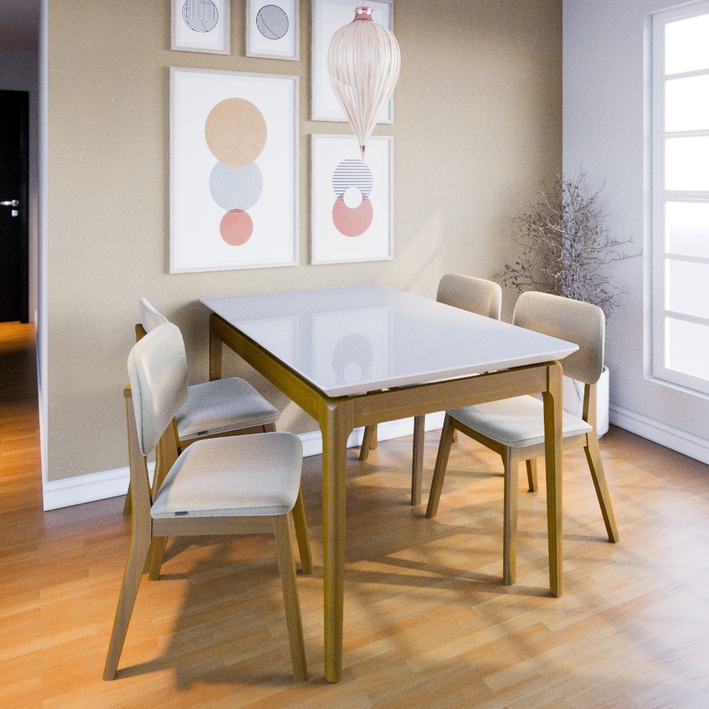 MESA WIND - 140 x 90 CM - COM VIDRO - OFF WHITE / NATURE - Guido ...