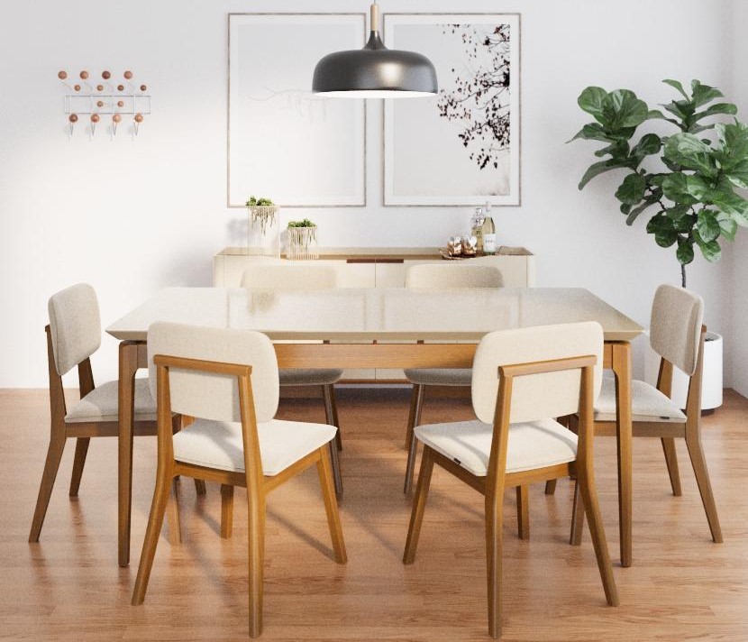 MESA WIND - 160 x 90 CM - COM VIDRO - OFF WHITE / NATURE - Guido ...
