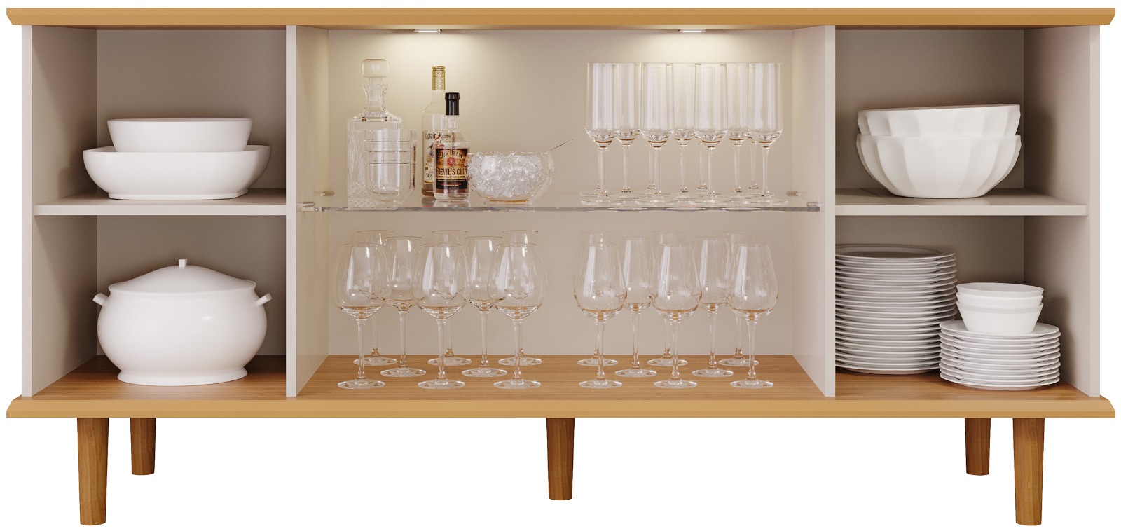 BUFFET JANICE 4P COM VIDRO COM LED 1,65X0,78 - NATURE/OFF WHITE - Casa ...