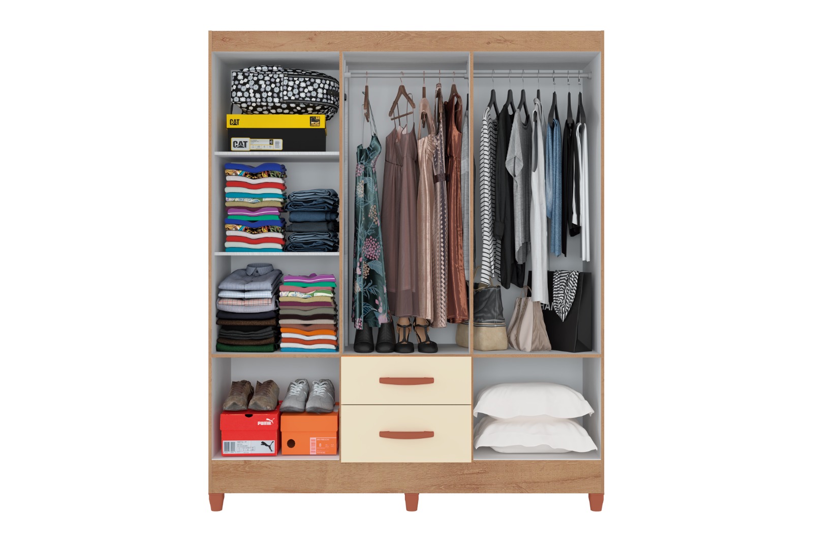 ROUPEIRO 6P FORTALEZA 1,48MT COM ESPELHO COM PES - CANELA/OFF WHITE - Casa Guido - Especialista ...