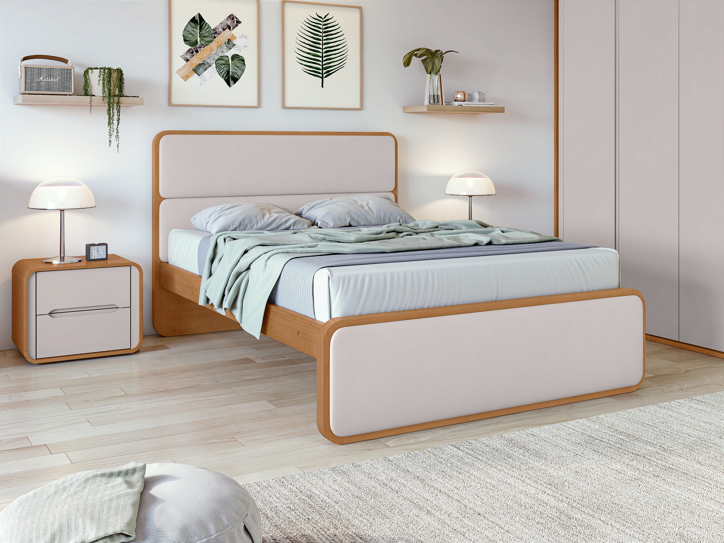 CAMA CASAL LOPAS LOOP 1,40MT TC CR BEGE./AMENDOA CLEAN - Casa Guido - Especialista em Móveis