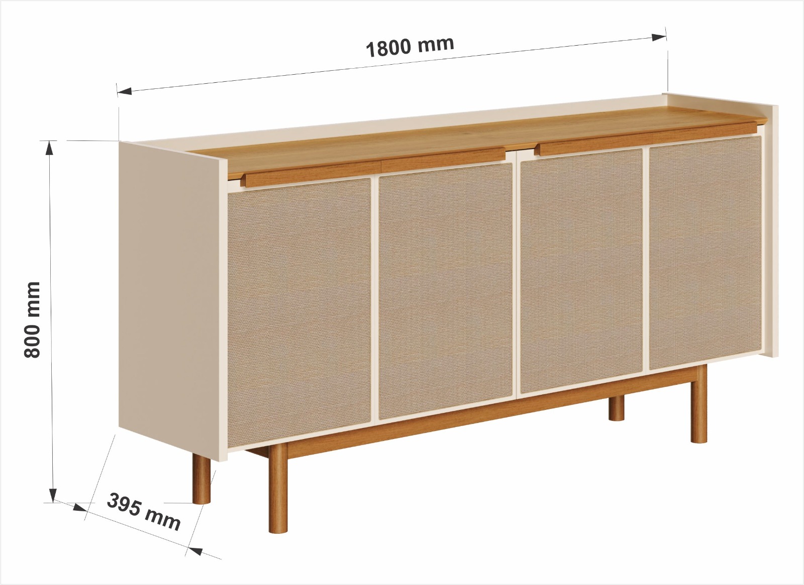 BUFFET DUNE 4P 1GVT 1,80MT (70233) ./OFF WHITE / NATUR - Casa Guido - Especialista em Móveis