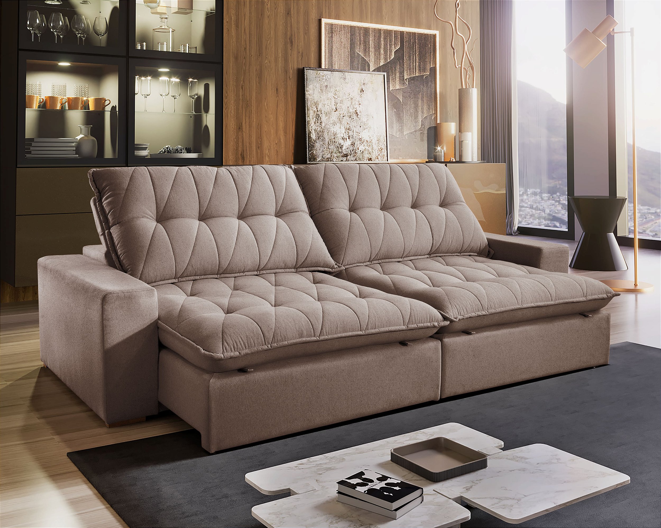 SOFA 4L BIANCHI PALAZIO RET/REC 2.50M BI-PART TC K45 VEL./BG - Casa Guido - Especialista em Móveis