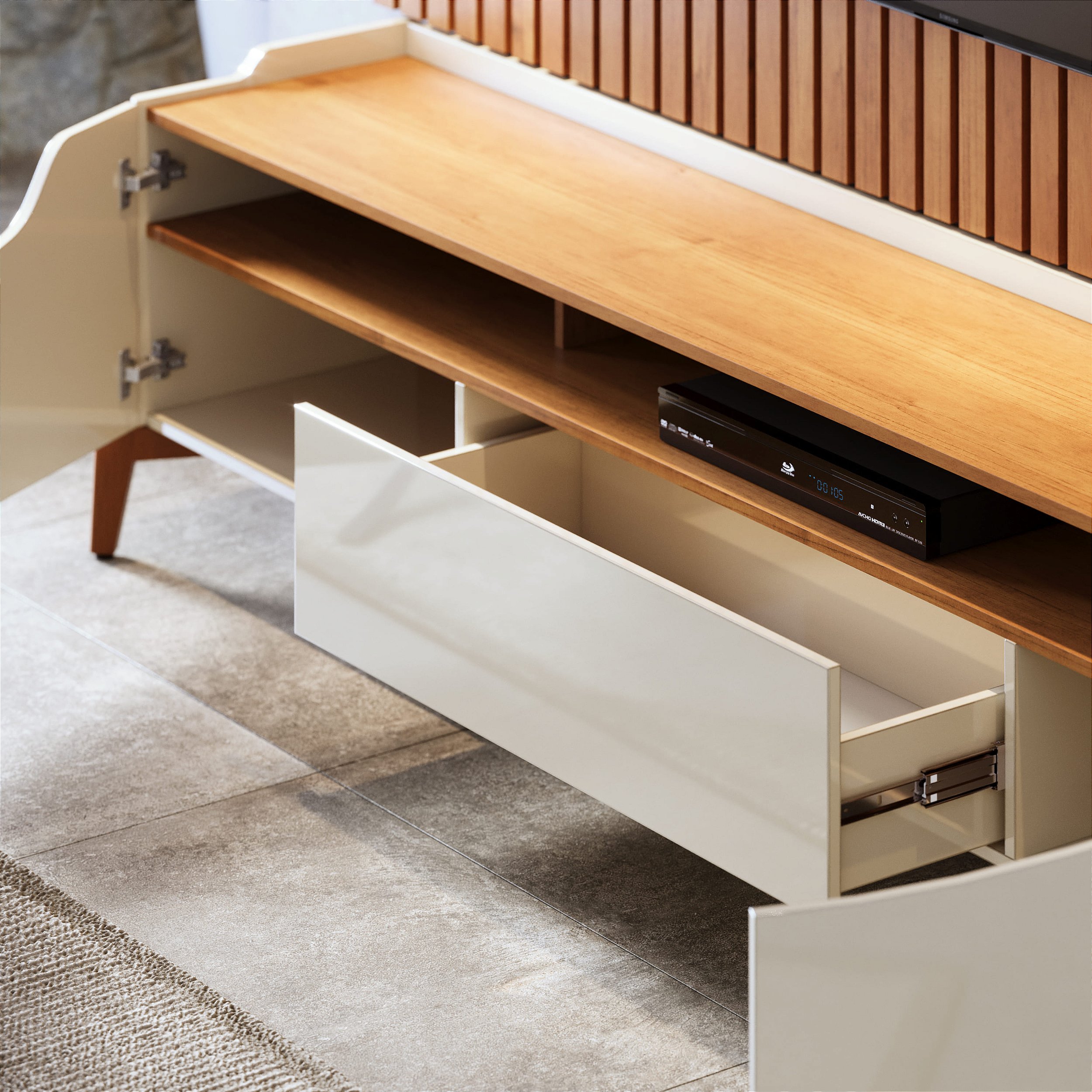 RACK IMCAL STUDIO 2P 1GVT 2,22MT (12280) ./OFF WHITE / NATU - Casa Guido - Especialista em Móveis