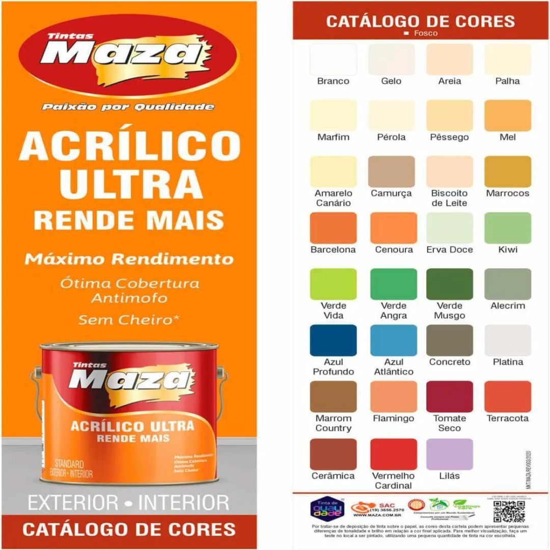 Tinta Acrílica Maza Ultra Branca 3,6L Fosco Rende Mais Standard ...
